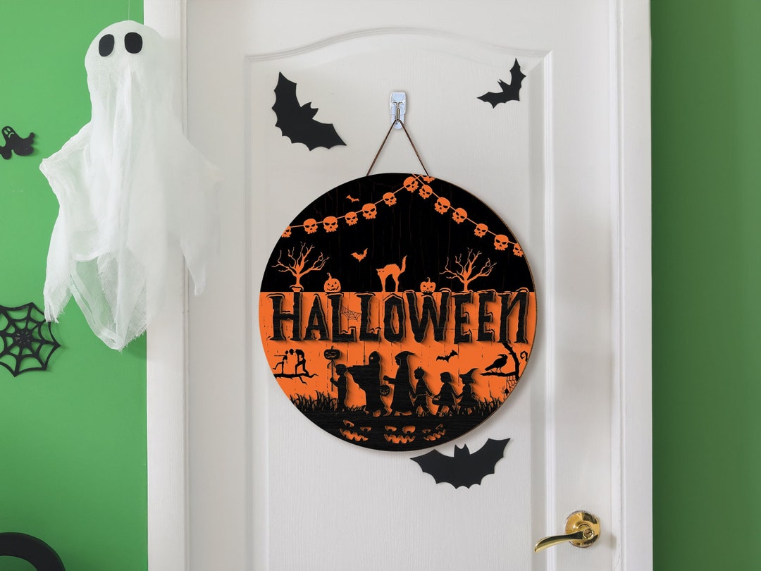 Halloween Welcome Door Hanger, Halloween Door Hanging, Halloween Wood ...