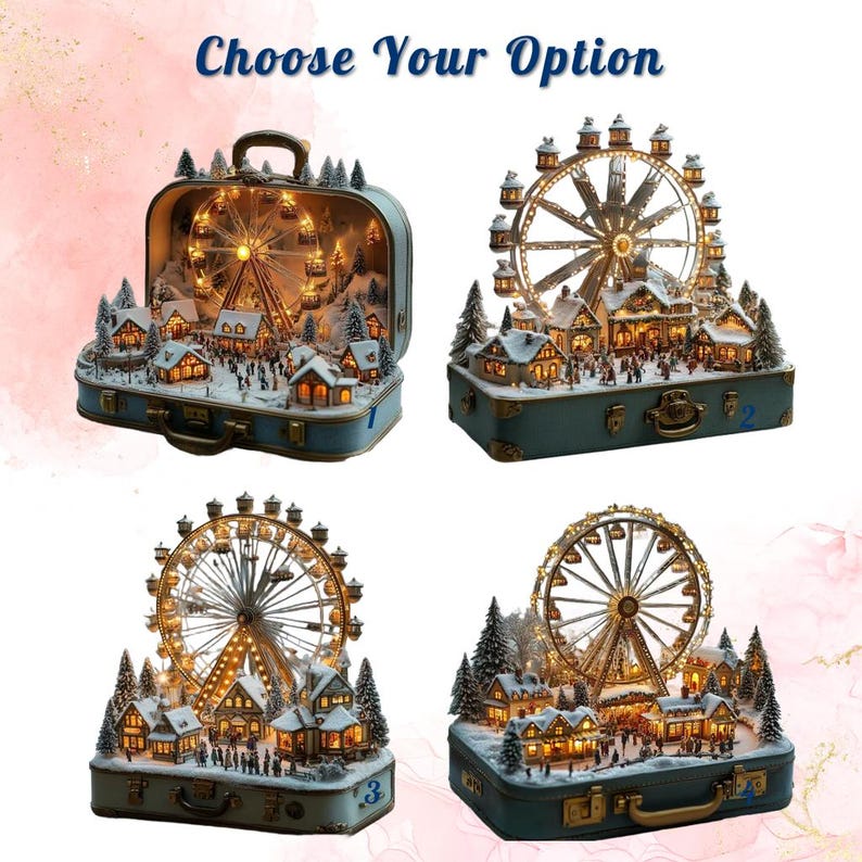 Lighted Christmas Village 2D FLAT With Ferris Wheel, Animated Holiday ...