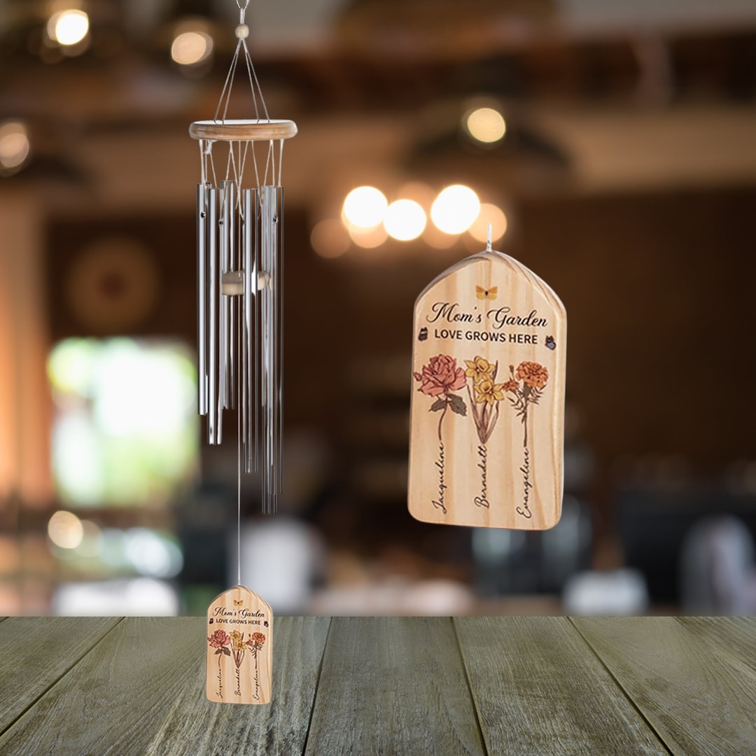 Personalized Birth Flower Wind Chime for Mom Grandma, Custom Family ...