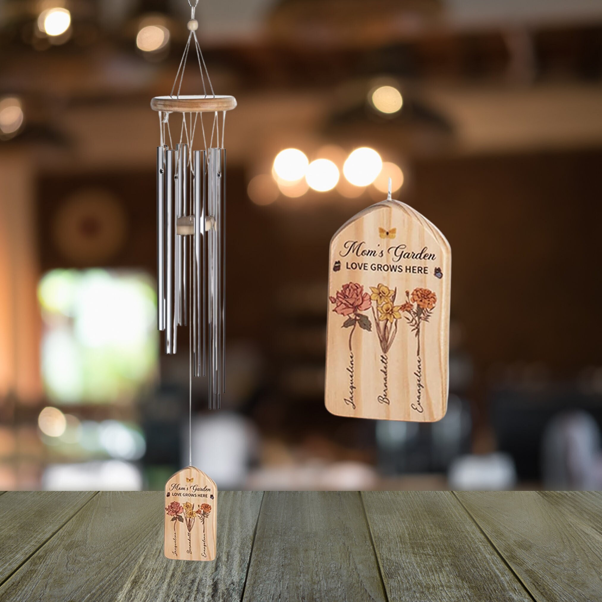 Personalized Birth Flower Wind Chime for Mom Grandma, Custom Family ...