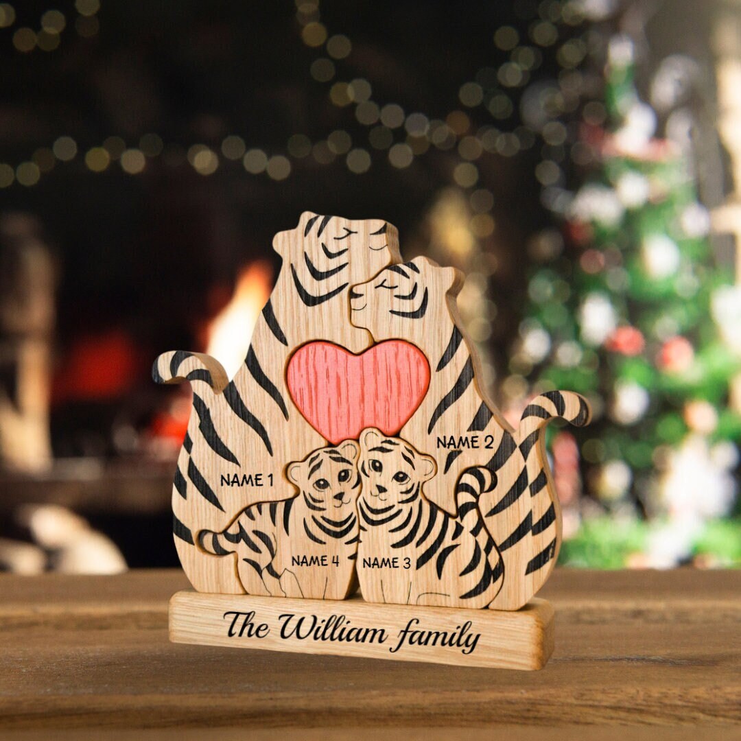 Wooden Tiger Family Puzzle, DIY Art Puzzle, Animal Jigsaw Puzzle ...