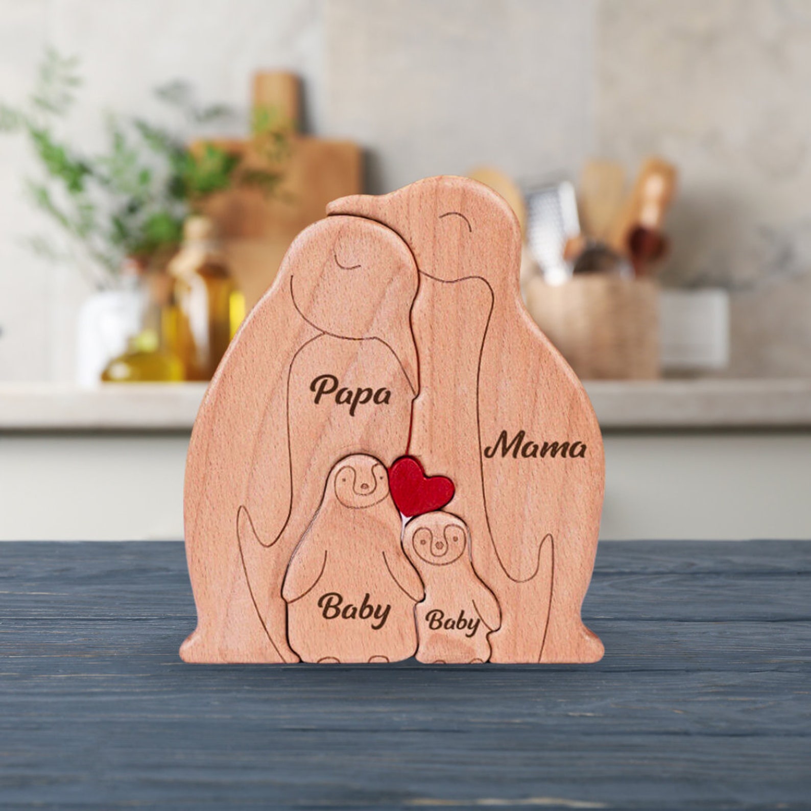 Wood Penguin Family Puzzle, Penguin Family Puzzle, Family Keepsake ...