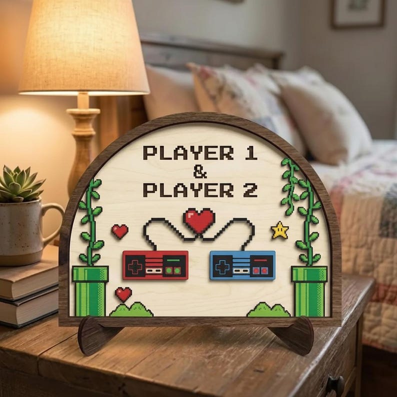 Custom Retro Gamer Wedding Anniversary Gift Wooden Plaque Pixel Art ...