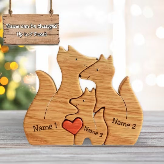 Wooden Fox Family Puzzle, Fox Family Puzzle, Fox Figurines, Wooden Name ...