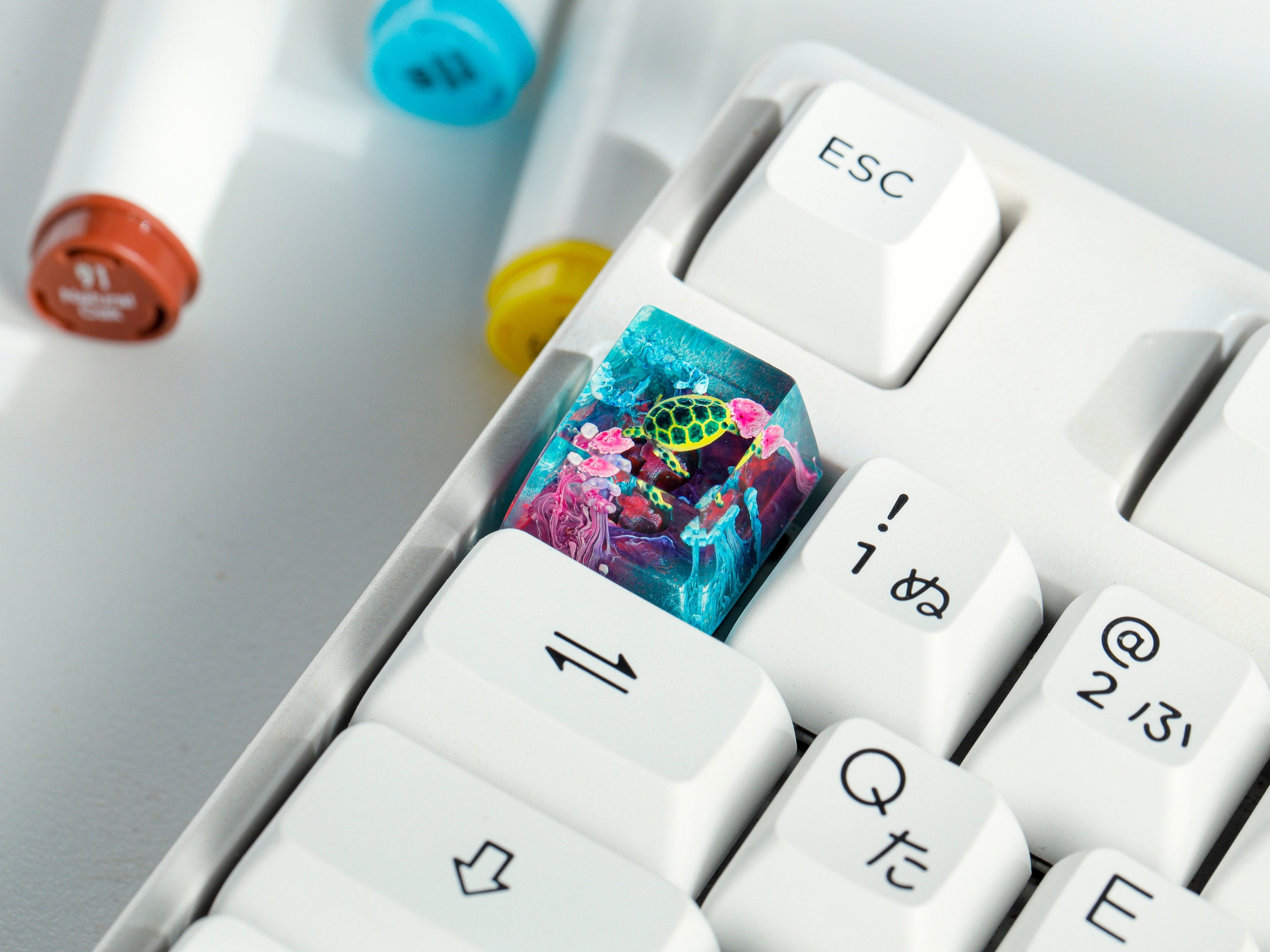 Artisan Keycap Sea Turtle Keycap Blue Pink Coral Resin Turtle - Etsy