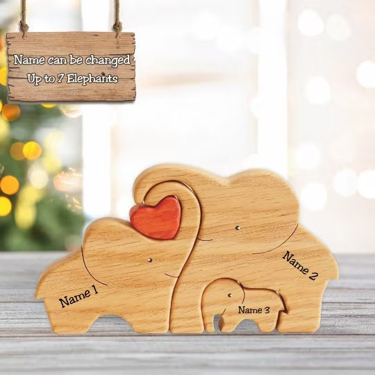 Custom Wooden Elephant Puzzle Elephant Family Puzzle Family - Etsy