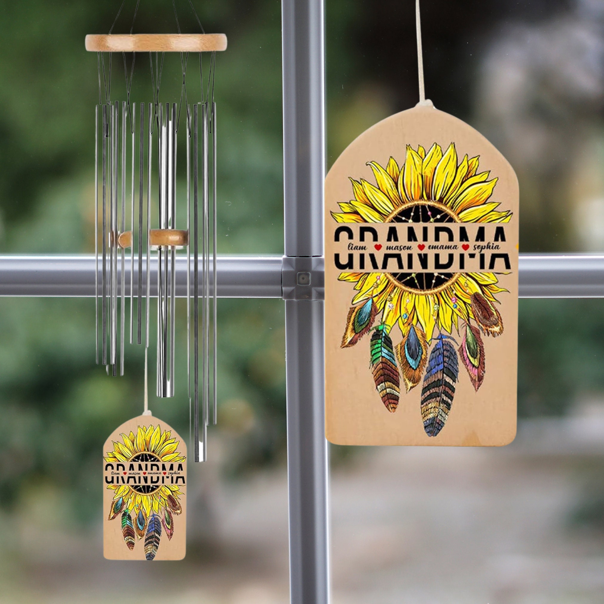 Personalized Sunflower Wind Chime, Custom Family Birth Florals Wind ...