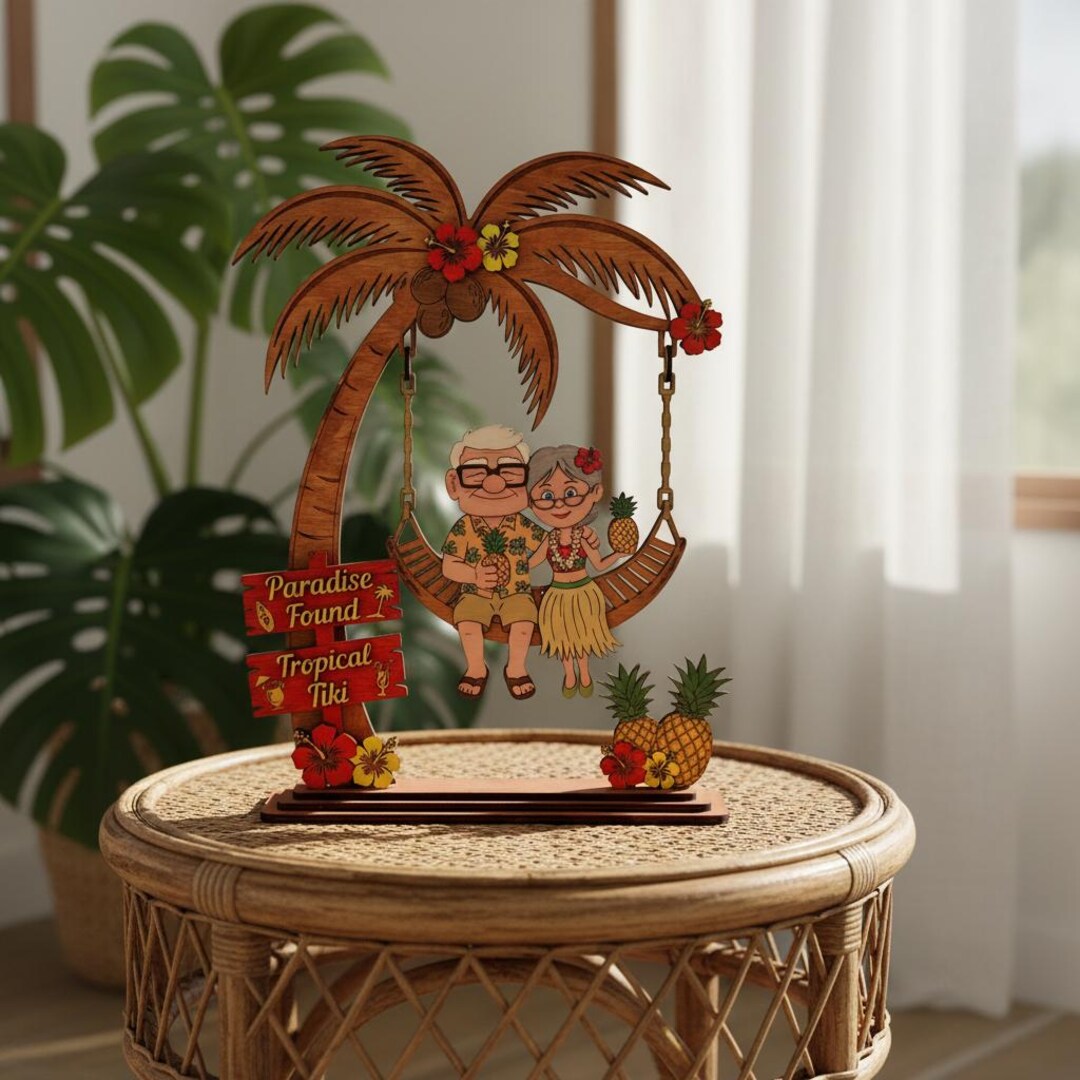 Tropical Couple Wooden Stand Paradise Found Beach Decor Tiki Bar ...