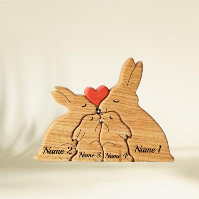 Wooden Bunnies, Rabbits Family Puzzle, Nursery Decor ,family Keepsake ...