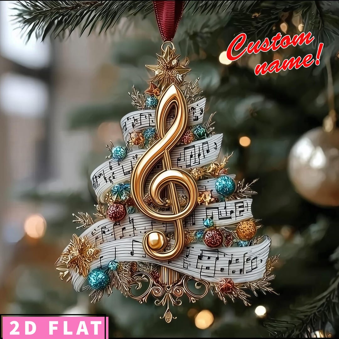 Personalized Treble Clef 2D Acrylic Ornament, Musical Notes Christmas ...