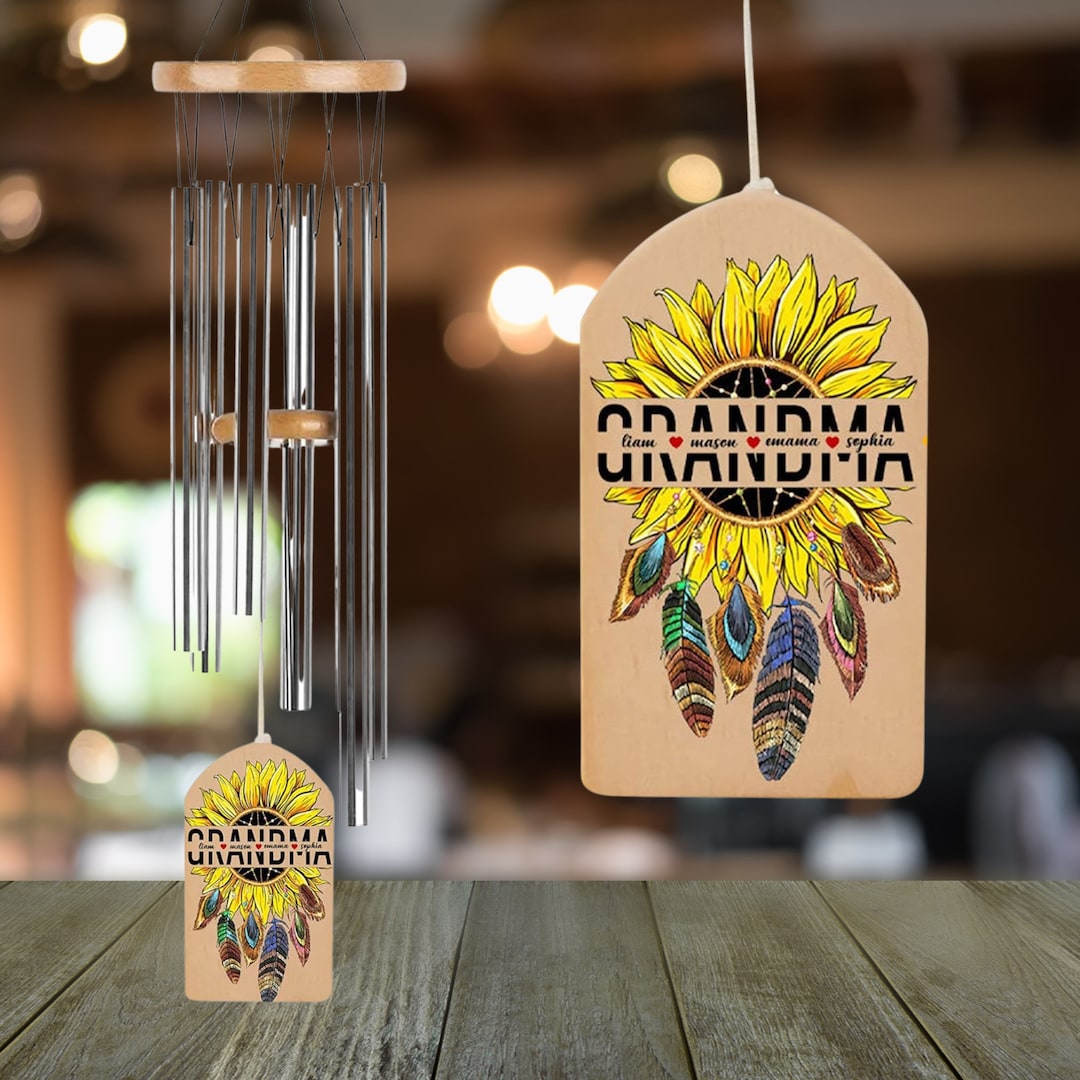 Personalized Sunflower Wind Chime, Custom Family Birth Florals Wind ...