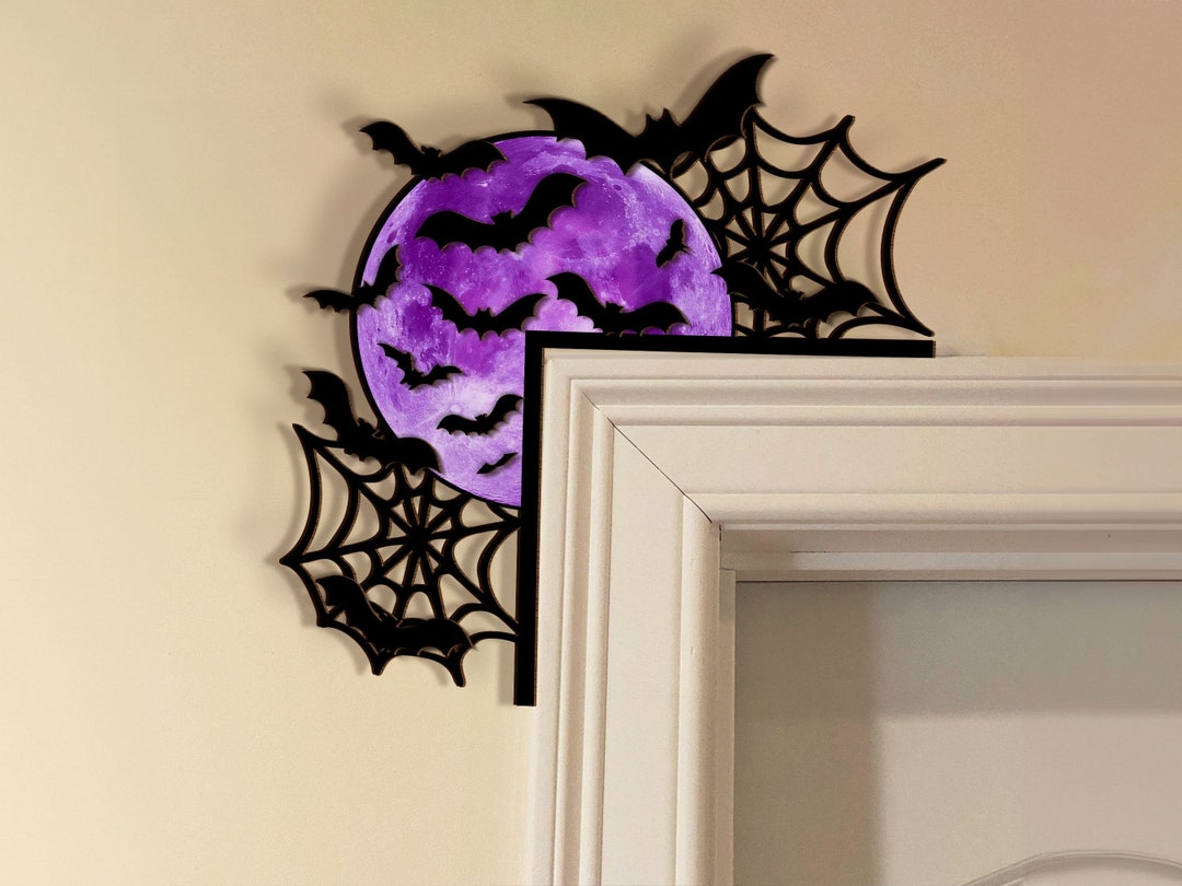 Halloween Wooden Door Corner Sign, Door Corner Sign, Spider Web Moon ...