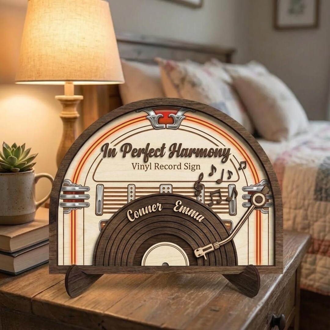 Personalized Vinyl Record Sign Custom Names Wood Jukebox Decor Music ...