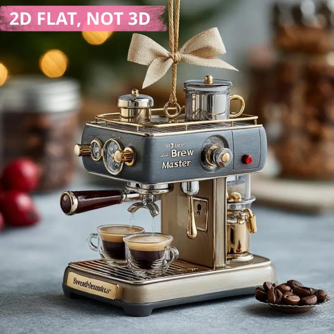 Mini Espresso Machine 2D FLAT ORNAMENT, Vintage Coffee Maker Diorama ...