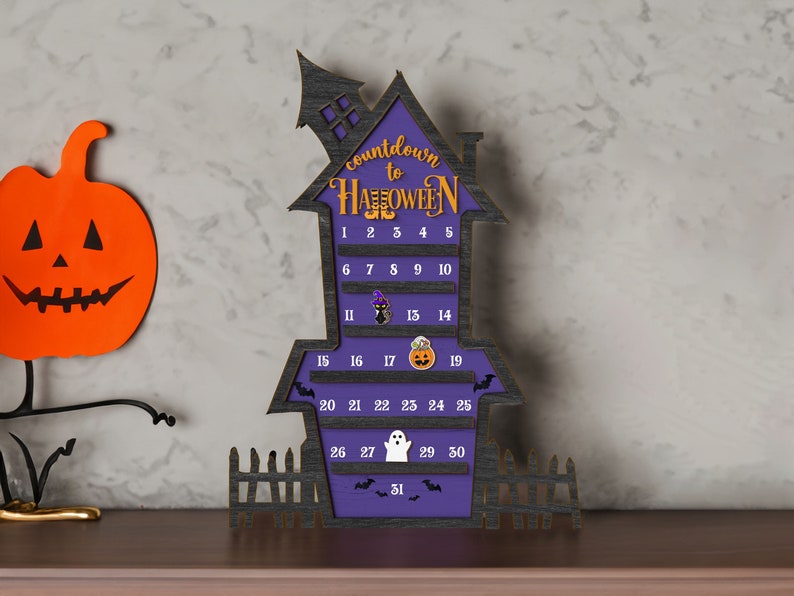 Haunted House Countdown to Halloween Desk Place, Rustic Fall Door Sign ...