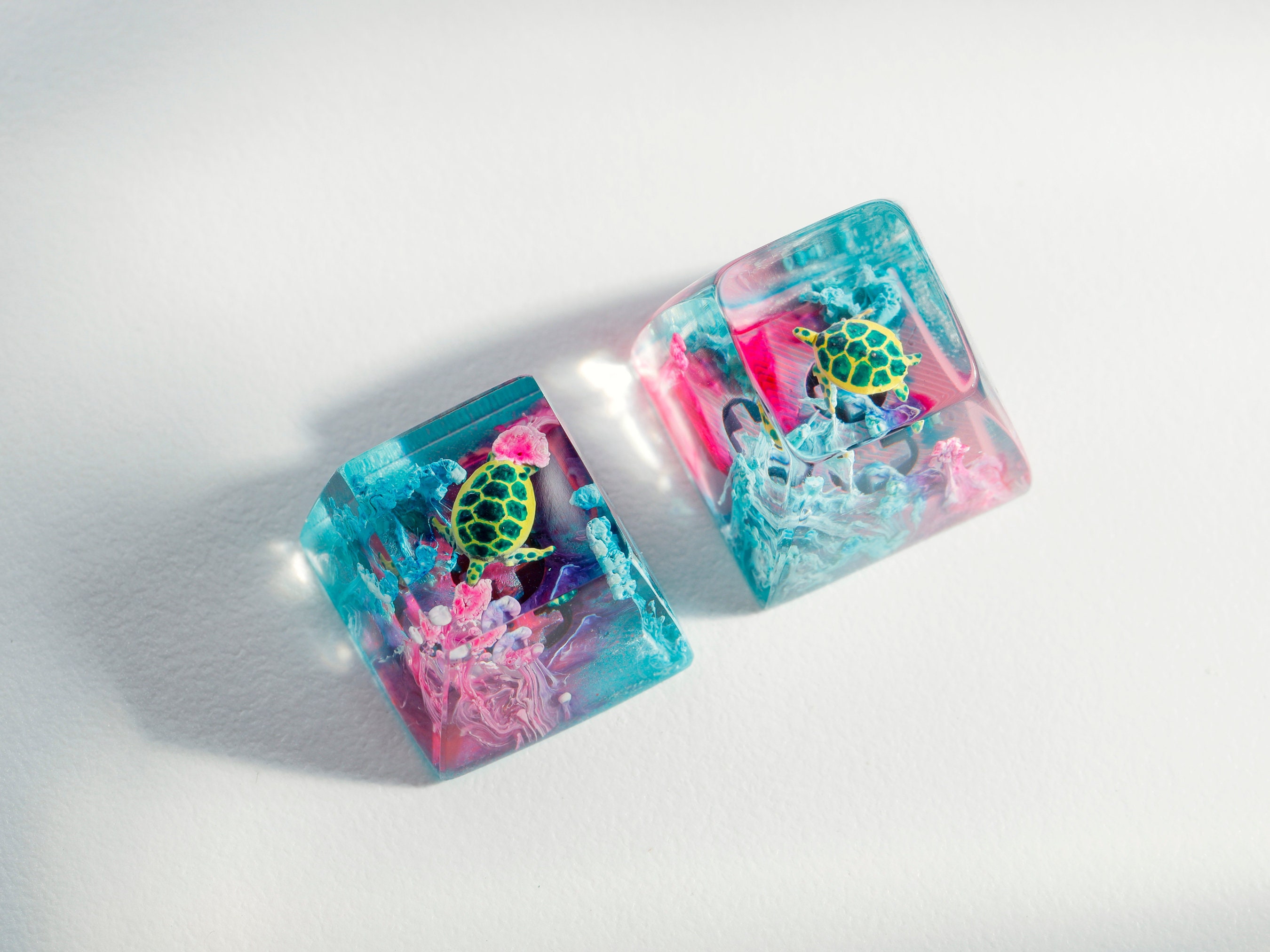 Artisan Keycap Sea Turtle Keycap Blue Pink Coral Resin Turtle - Etsy