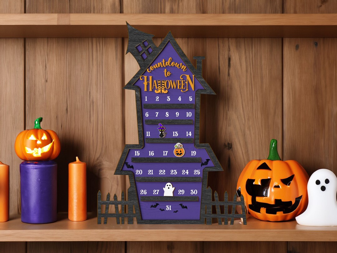 Haunted House Countdown to Halloween Desk Place, Rustic Fall Door Sign ...