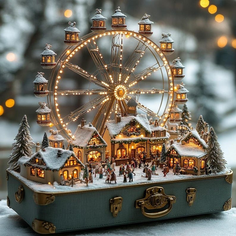 Lighted Christmas Village 2D FLAT With Ferris Wheel, Animated Holiday ...