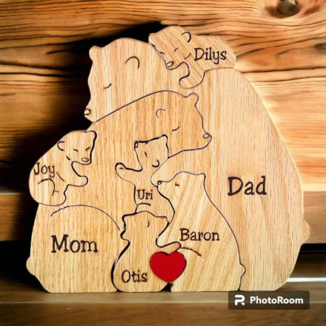Personalized Wooden Animal Puzzle, Custom Bear Figurines, Engraved ...