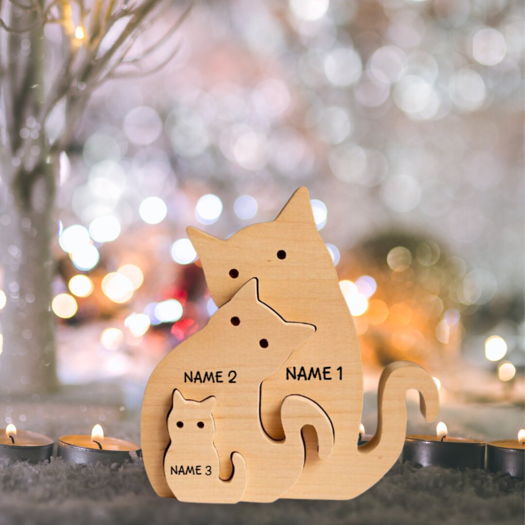 Custom Wooden Cats Puzzle, Cat Family Puzzle, Family Keepsake Gifts ...