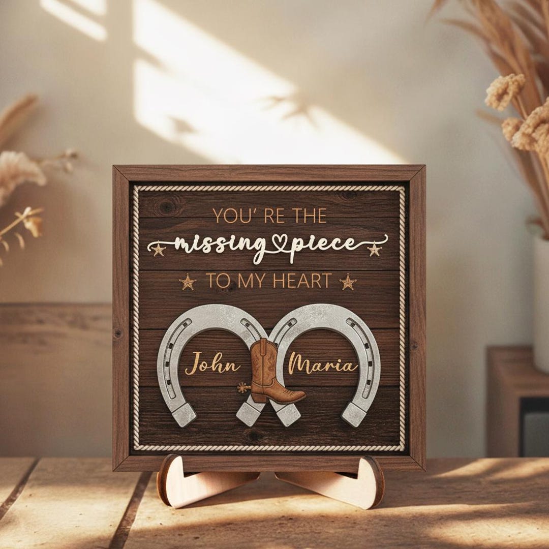Personalized Western Wedding Gift Couple Horseshoe Heart Wood Sign ...