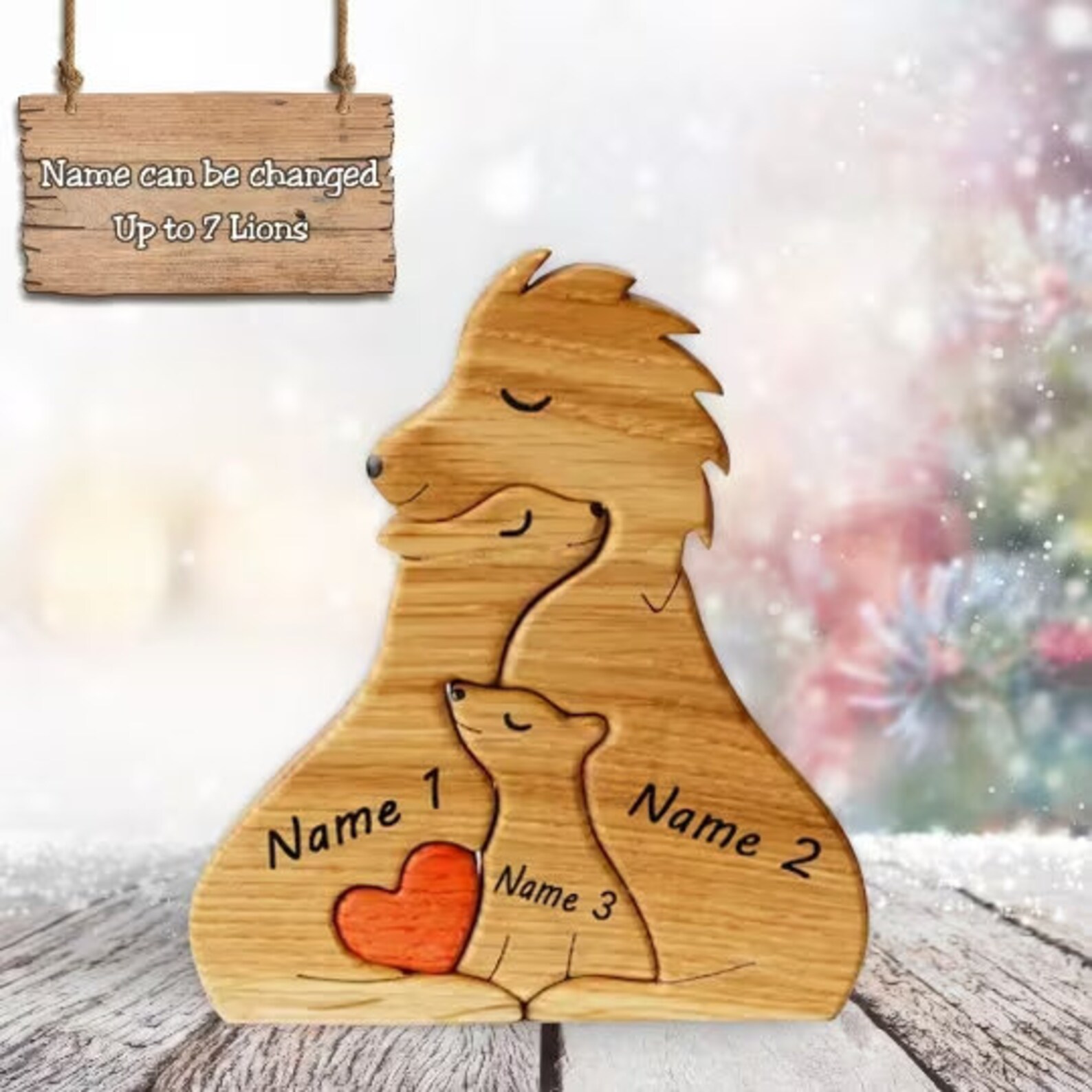 Wooden Lions Puzzle, Personalized Lion Wooden Family, Wooden Name ...