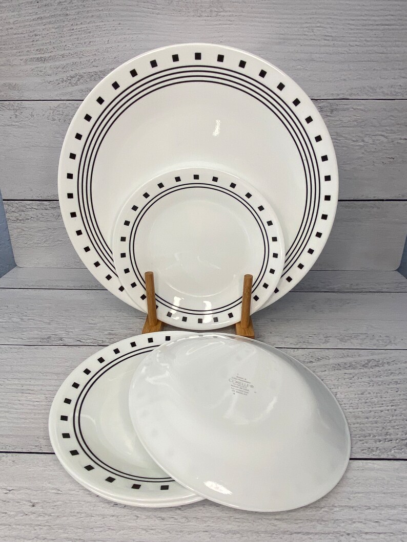 Corelle Vitrelle Black & White Plates - Etsy