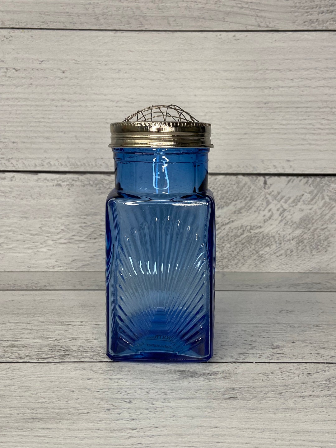 Cobalt Blue Glass Shell Vase With Wire Lid - Etsy