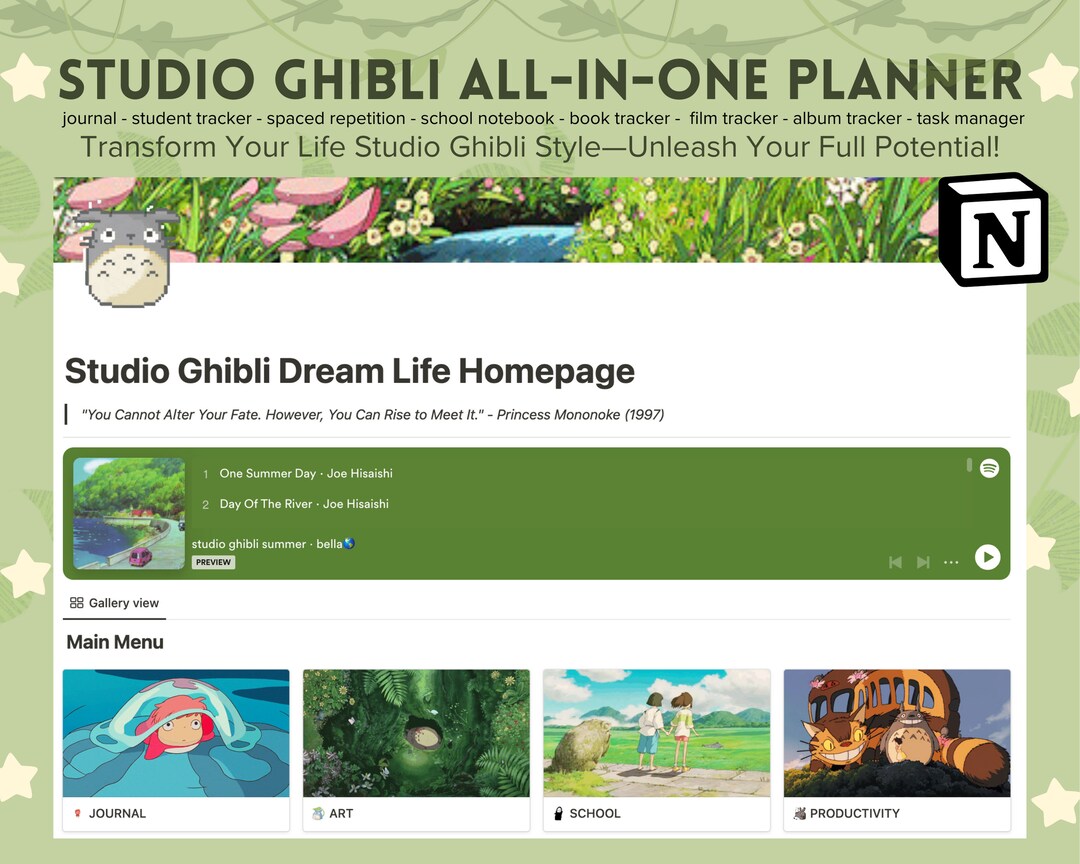 Studio Ghibli Dream Life Notion Template | Productivity Planner ...