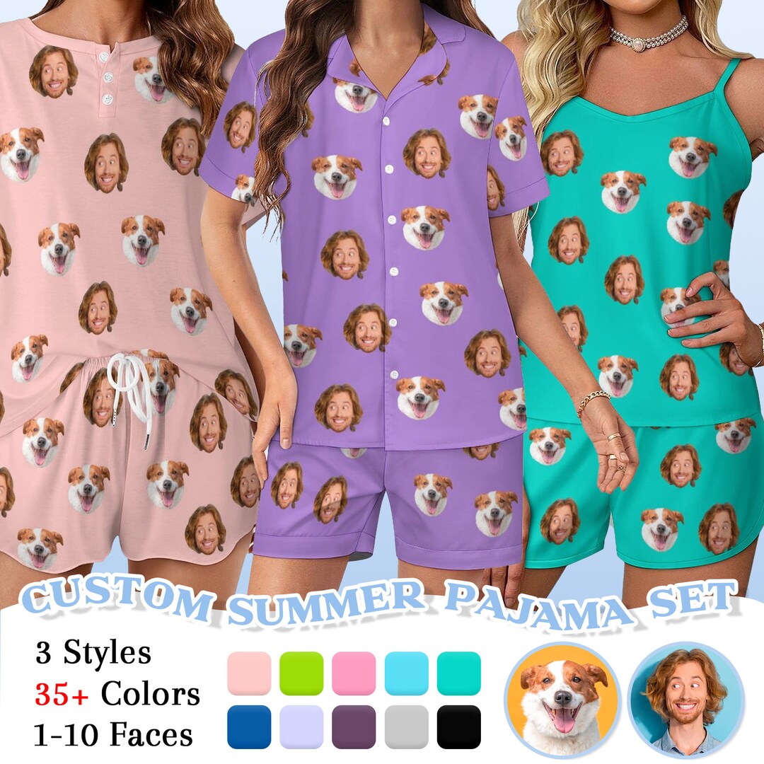 Custom Face Pajama for Her, Personalized Photo Pajama Set, Custom Face ...