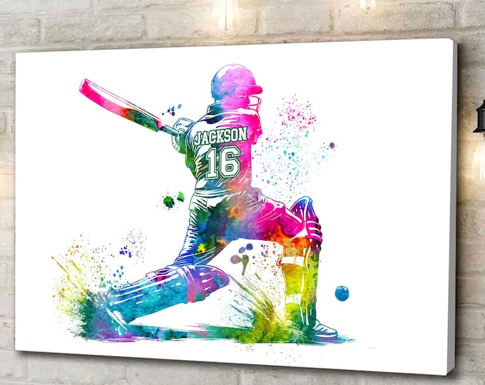 Cricket Player Man Watercolor Print Personalized Cricket Custom Cricket ...