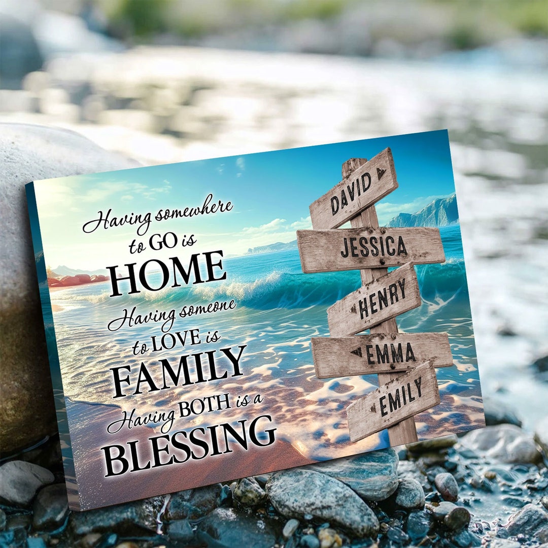 Beach Family Street Sign Canvas, Family Member Name Custom Canvas, Gift ...