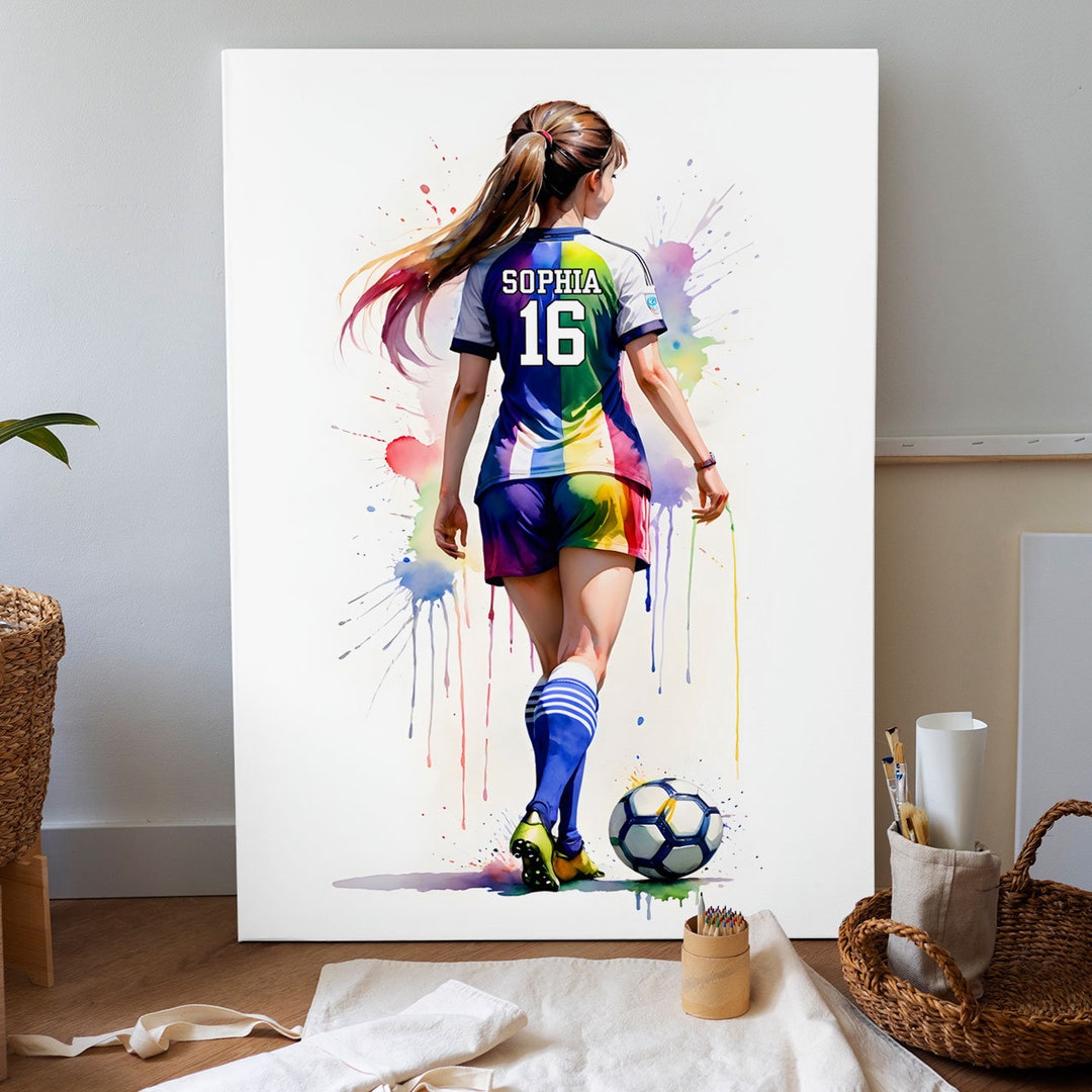 Football Girl Player Canvas Poster, Personalised Soccer Player Gift ...