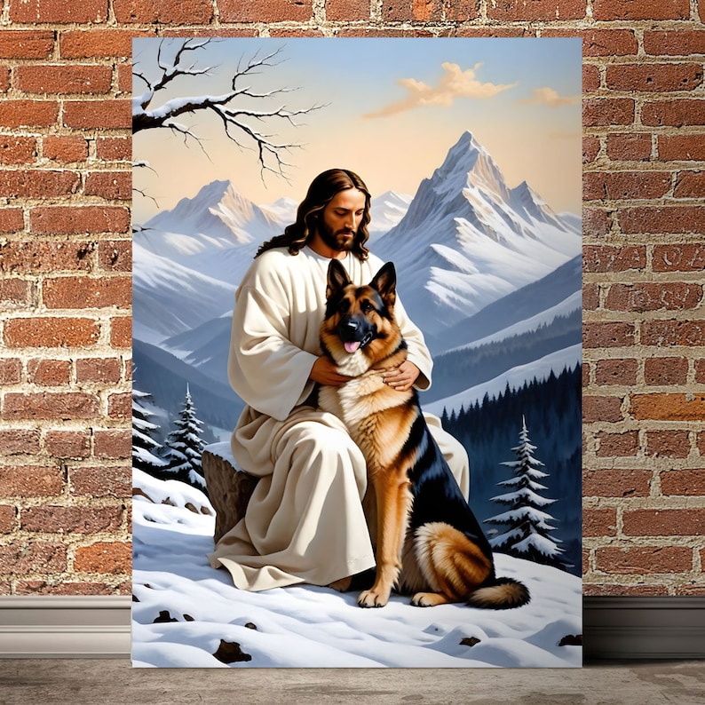 German Shepherd With Jesus Canvas Poster, Housewarming Gift, Gift for ...