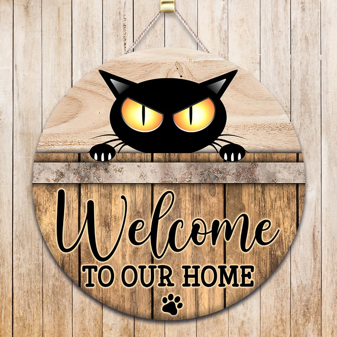 Welcome to Our Home Cat Round Door Hanger PNG, Wood Door Hanger ...
