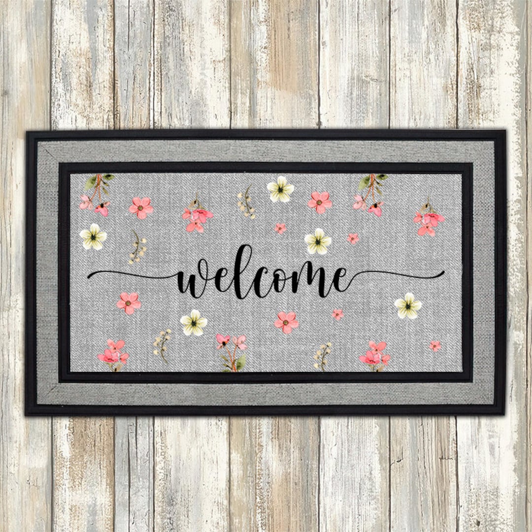 Pink Flower Welcome Doormat Png, Front Doormat Sublimation Design ...