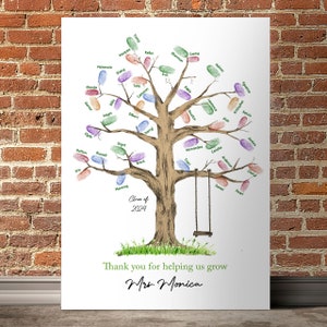 Teacher Fingerprint Tree Canvas, Teacher Canvas Poster, Gift for ...