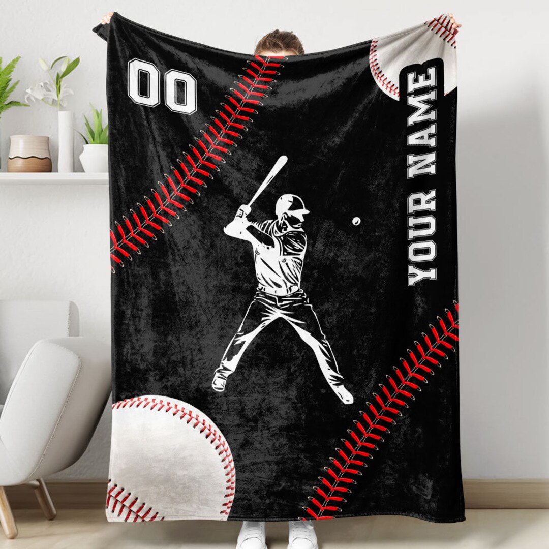 Baseball Personalized Blanket, Baseball Player Soft Cozy Sherpa Fleece ...