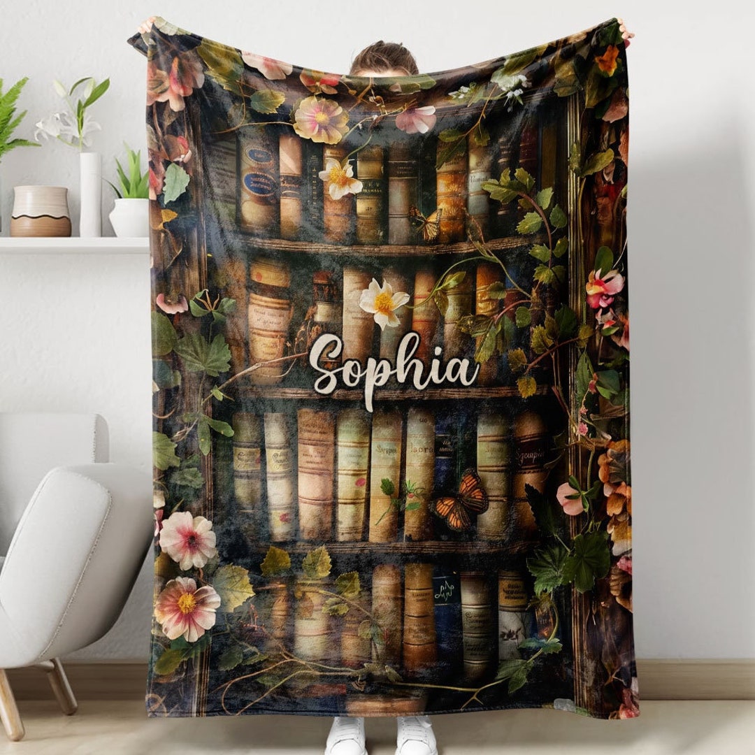 Personalized 3D Books and Flowers Blanket, Custom Library Soft Cozy ...