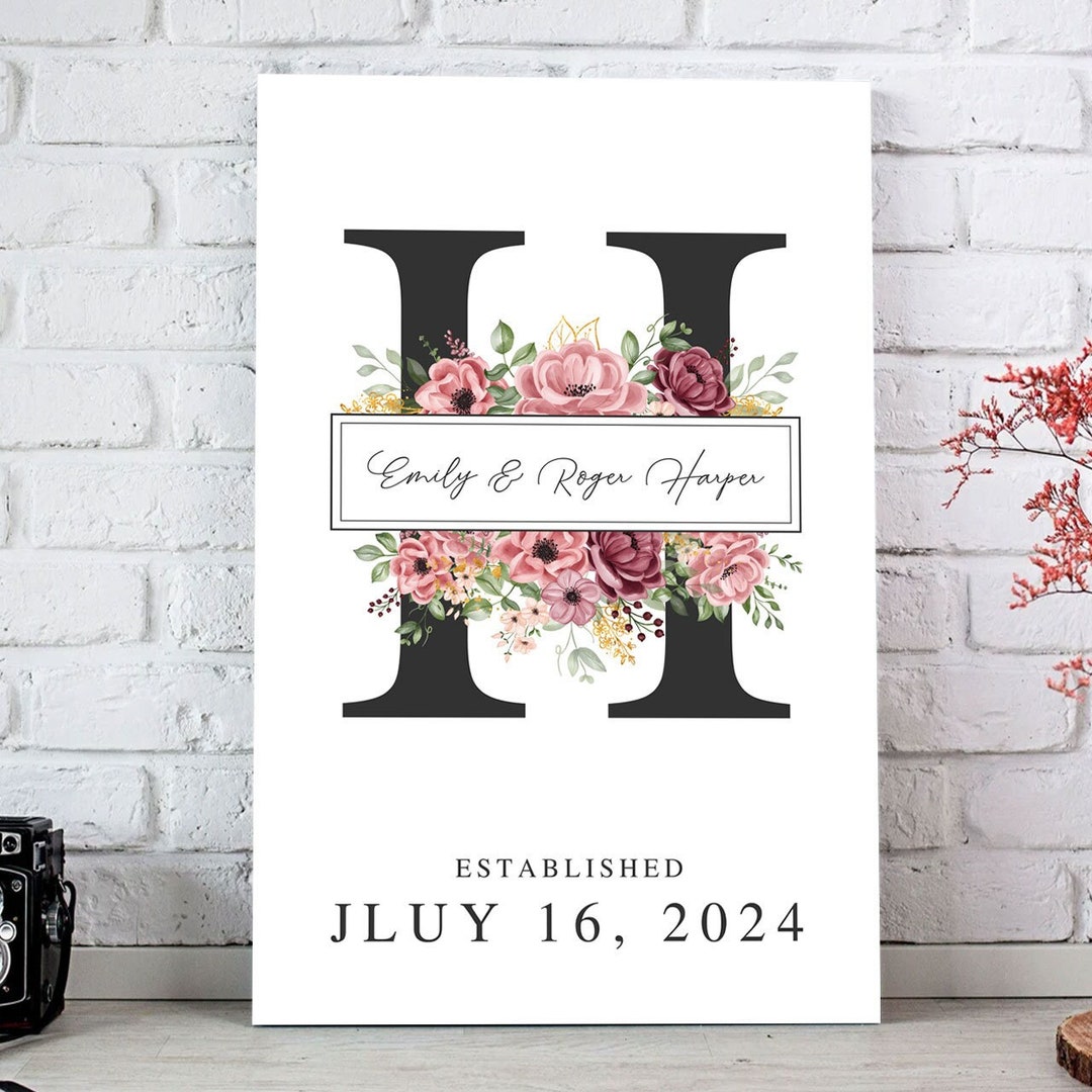 Wedding Monogram Personalized Canvas Poster, Custom Names and Wedding ...