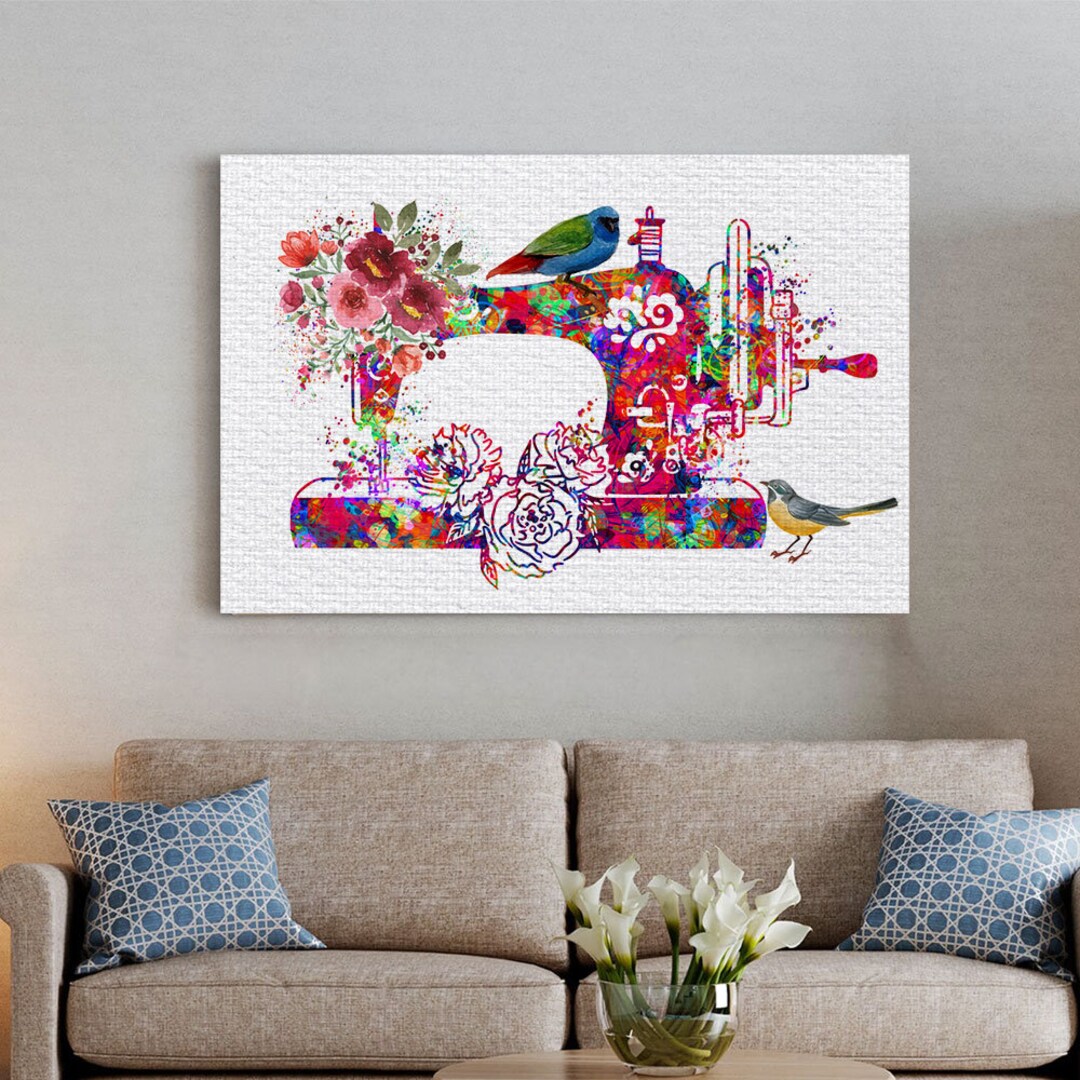 Sewing Machine Watercolor Canvas Wall Art, Sewing Room Housewarming ...