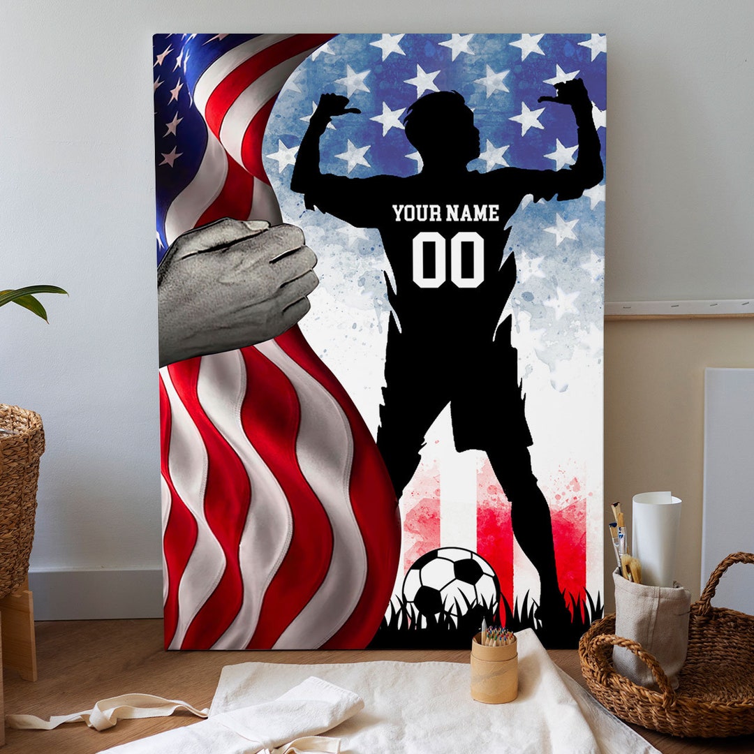 Soccer Player US Flag Personalized Canvas, Soccer Wall Art Print ...