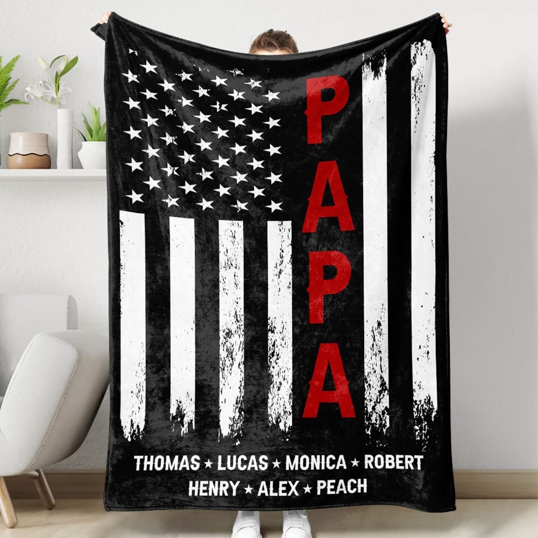 Personalized Gift for Papa, US Flag Blanket With Grandkid Names ...