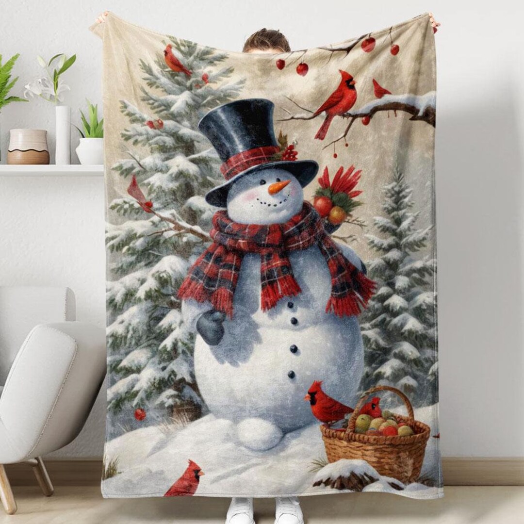 Vintage Snowman Blanket, Cozy Snowman Christmas Blanket, Merry ...