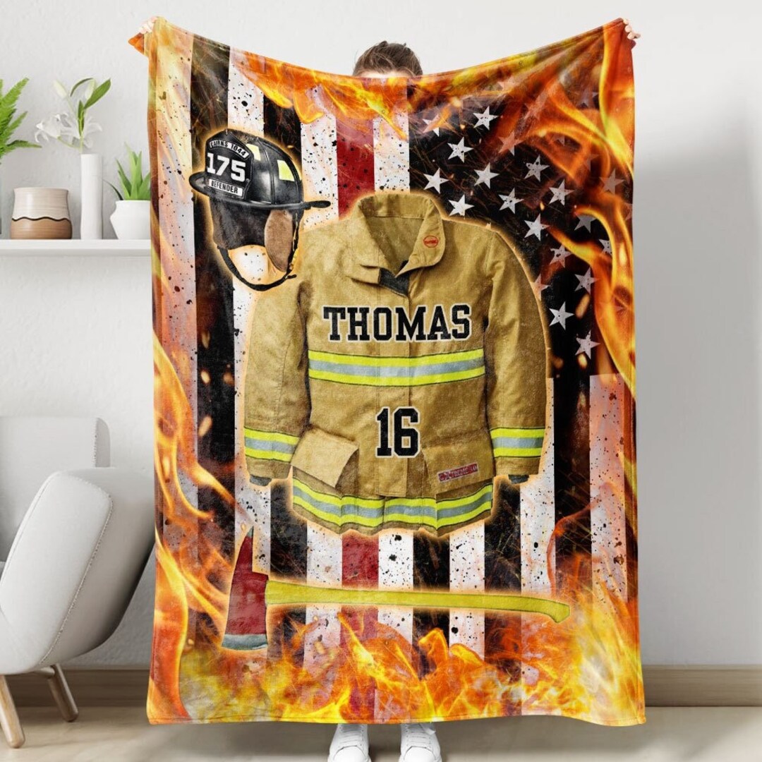 Personalized Firefighter Personalized Blanket, Custom Name American ...