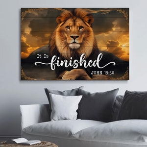 It is Finished Canvas, Lion Faith Poster, Faith Gift, Christian Gift ...