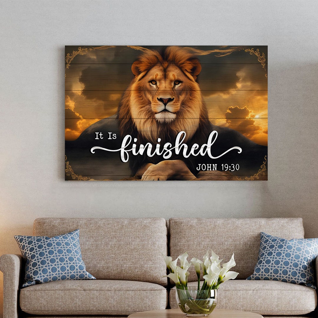 It is Finished Canvas, Lion Faith Poster, Faith Gift, Christian Gift ...