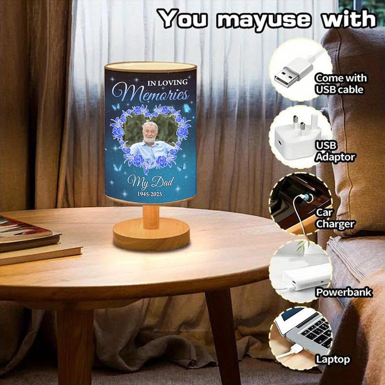In Loving Memory Dad Lamp, Personalized Butterfly Memorial Night Light ...