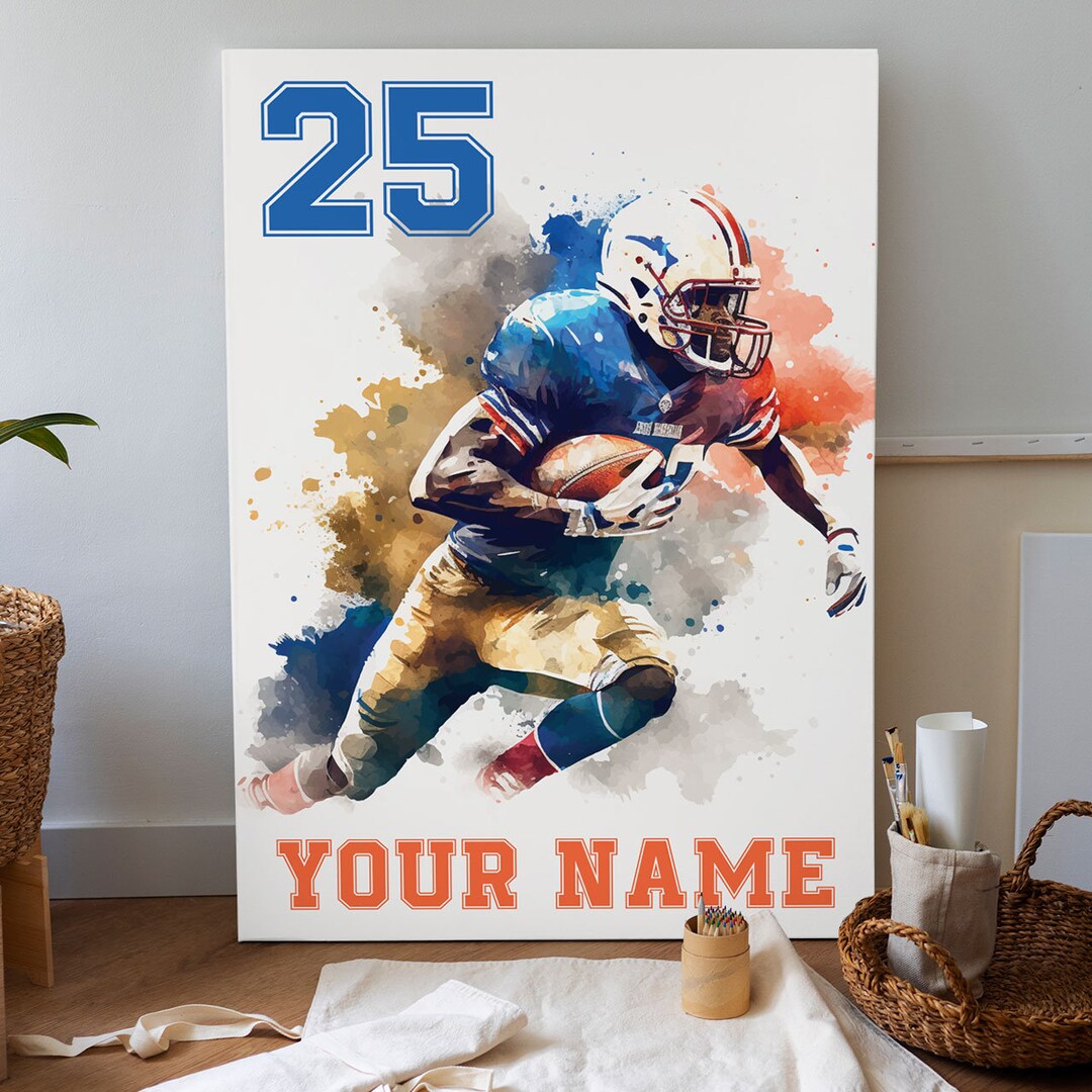 Football Player Watercolor Personalized Canvas, Football Watercolor ...