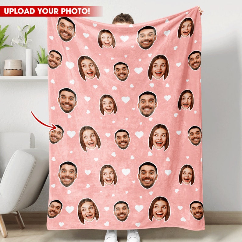 Couple Funny Faces Custom Sherpa Fleece Blanket, Custom Blanket With Face, Couple Blanket With ...